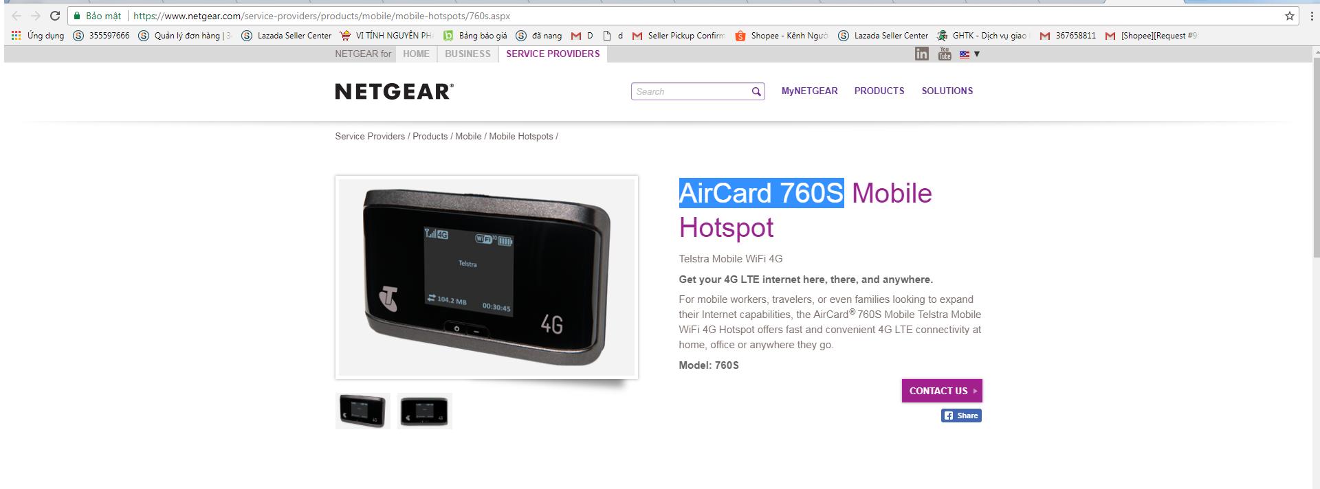 Thiết bị phát wifi từ sim 4G Netgear Telstra 760S tốc độ cao - có LCD ...
