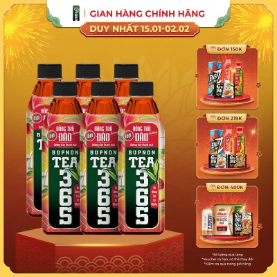 Hồng Trà BUPNON TEA365 Hương Đào - Lốc 6 Chai x 500ML