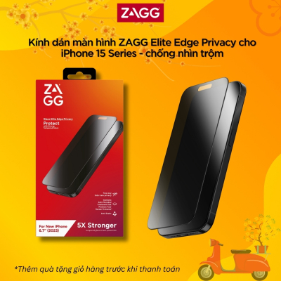Kính dán màn hình ZAGG Elite Edge Privacy cho iPhone 15 Series - chống nhìn trộm